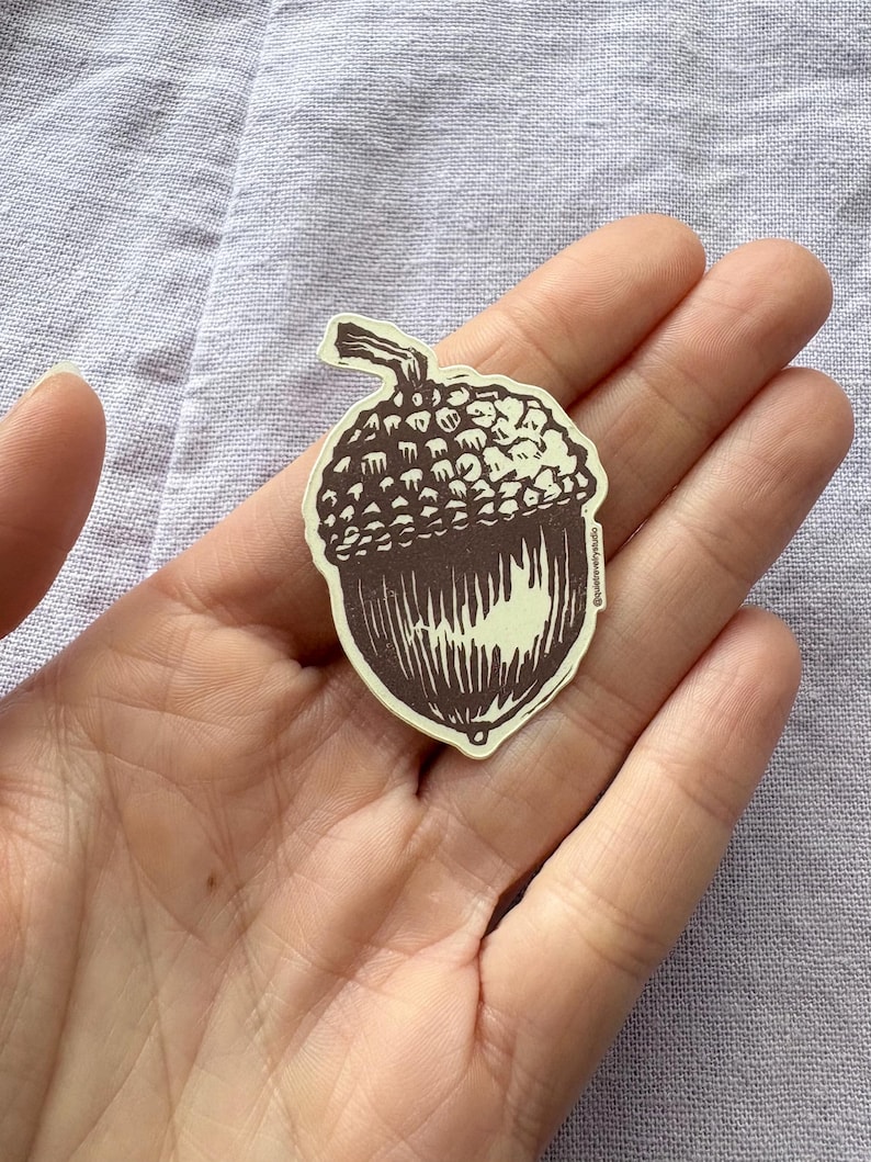 Acorn Linocut Vinyl Sticker | Block Print Style Decal | Original Design ...