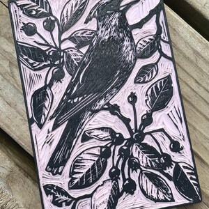 Cedar Waxwing & Serviceberry Original Linocut Print | Bird Art Print ...
