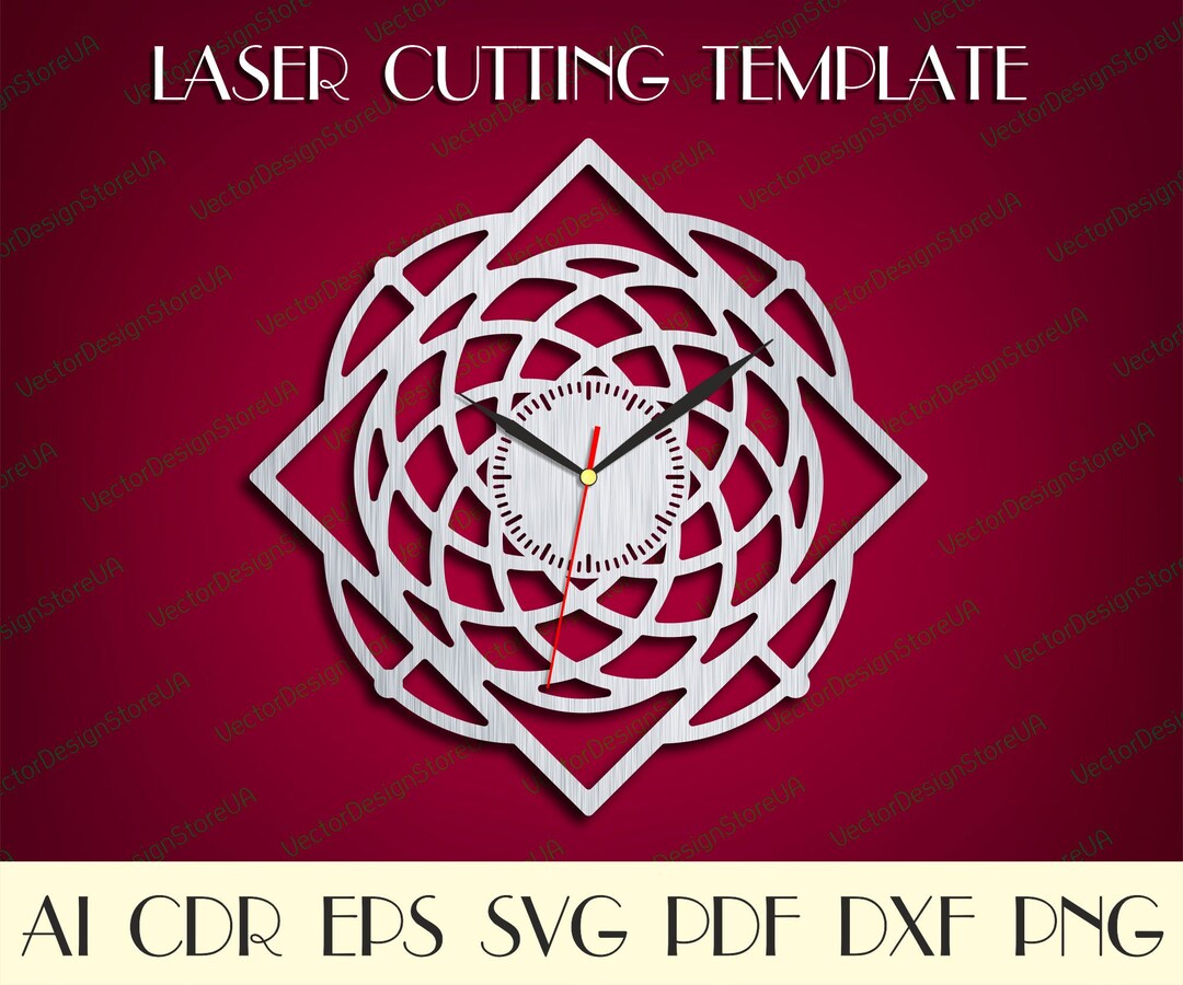 Geometric Clock Dxf Modern Wall Clock Large Clock for Wall Laser Cut ...