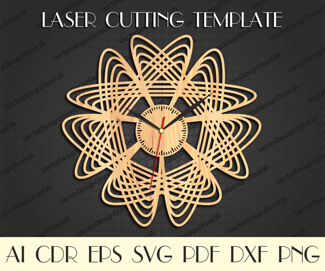 Geometric Clock Svg,large Wall Clock Dxf,birthday Gift Clock,laser Cut ...