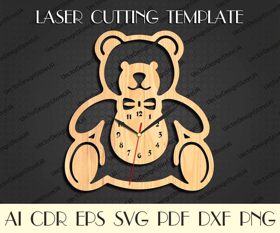 Teddy Bear Clock for Wall, Teddy Bear Template , Laser Cut Template ...