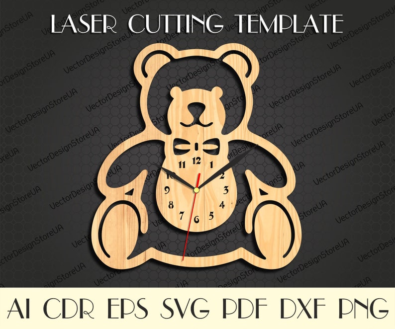 Teddy Bear Clock for Wall Teddy Bear Template Laser Cut - Etsy
