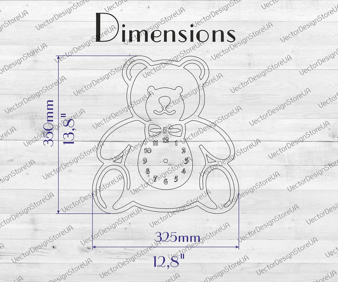 Teddy Bear Clock for Wall Teddy Bear Template Laser Cut | Etsy