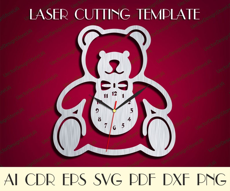 Teddy Bear Clock for Wall Teddy Bear Template Laser Cut - Etsy