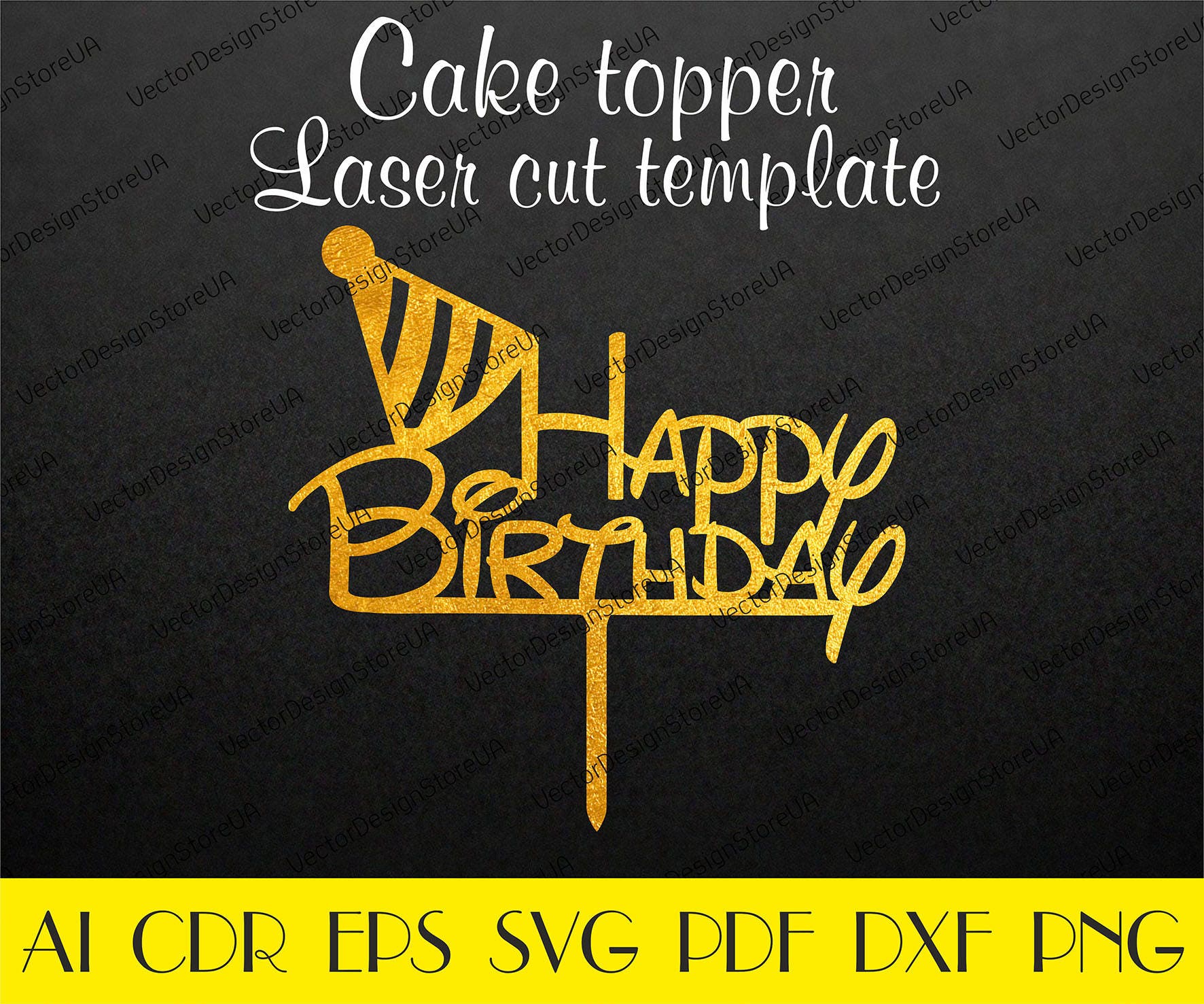 Topper de pastel de cumpleaños plantilla de pastel de | Etsy