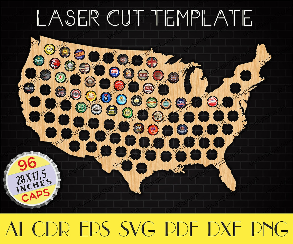 United States Bottle Caps Map Fileusa Beer Caps Mapbeer Caps - Etsy