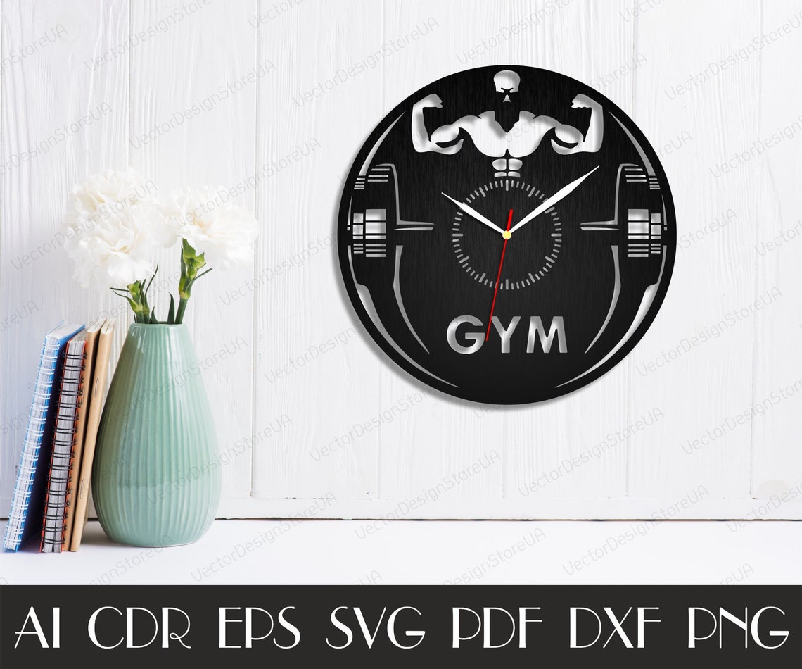 Bodybuilding Wall Decor Filegym Clock Svggym Clock for - Etsy