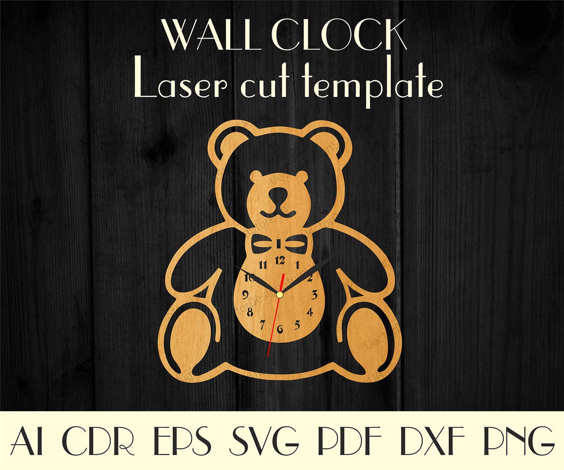 Teddy Bear Clock for Wall Teddy Bear Template Laser Cut | Etsy