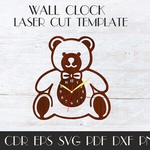 Teddy Bear Clock for Wall Teddy Bear Template Laser Cut | Etsy