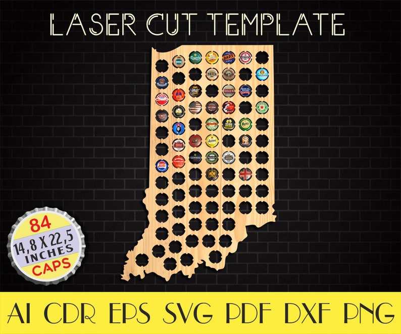 INDIANA Beer Map Dxfindiana Beer Caps Holderindiana | Etsy