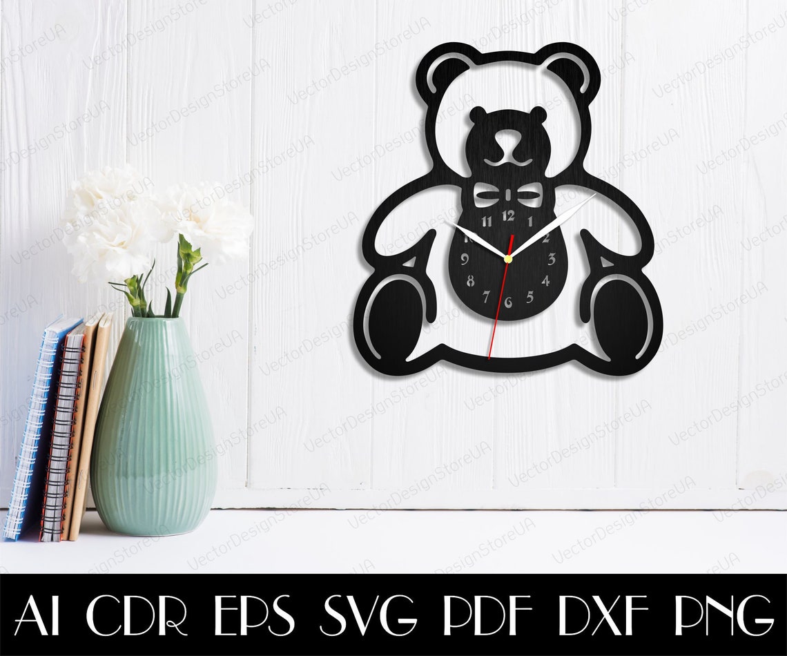 Teddy Bear Clock for Wall Teddy Bear Template Laser Cut - Etsy