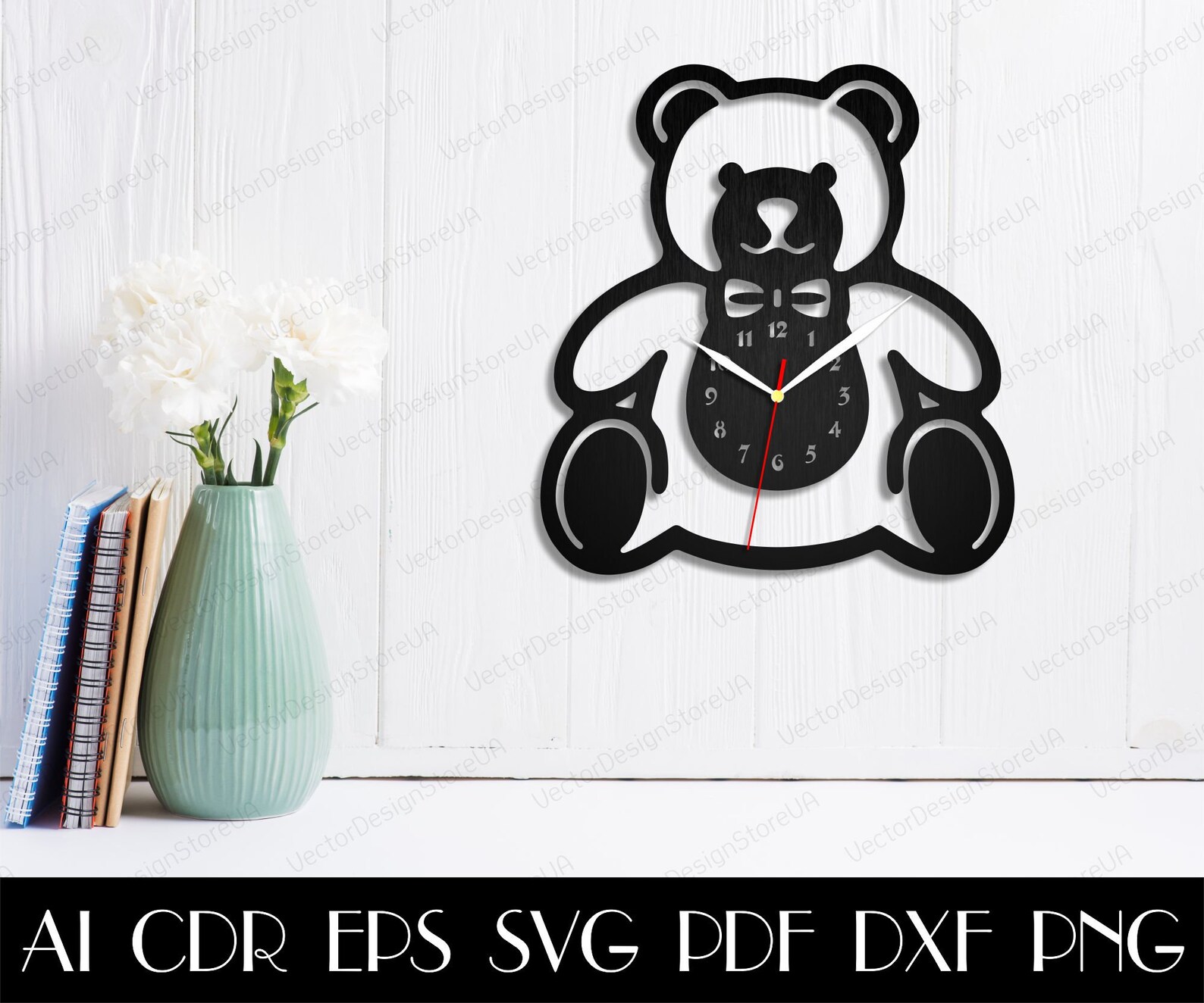 Teddy Bear Clock for Wall Teddy Bear Template Laser Cut - Etsy