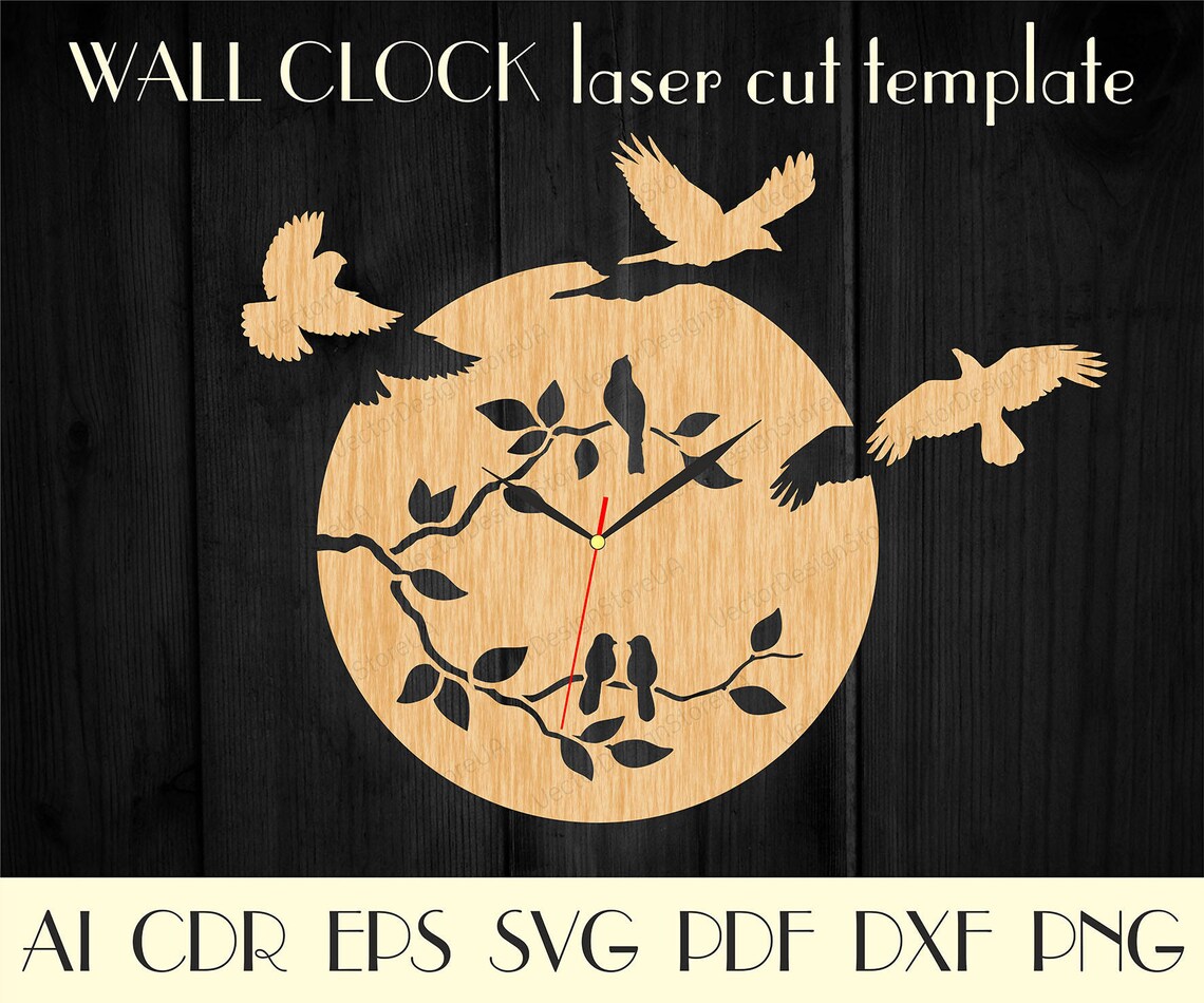 Bird Wall Clock Birds Home Decoration Laser Cut Template - Etsy