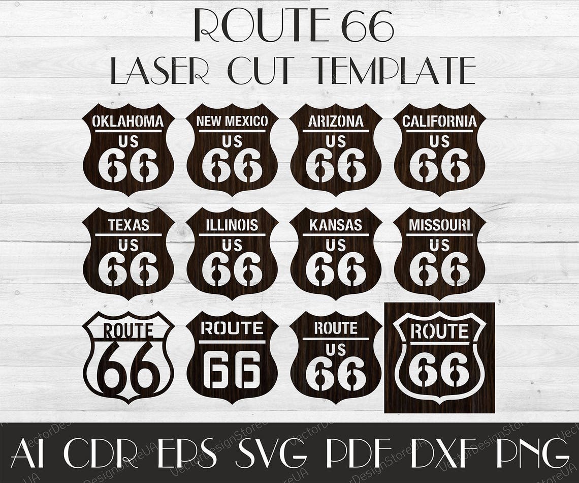 Set 12pcs Route 66 Sign,route 66 Svg,route 66 Home Decor,laser Cut ...