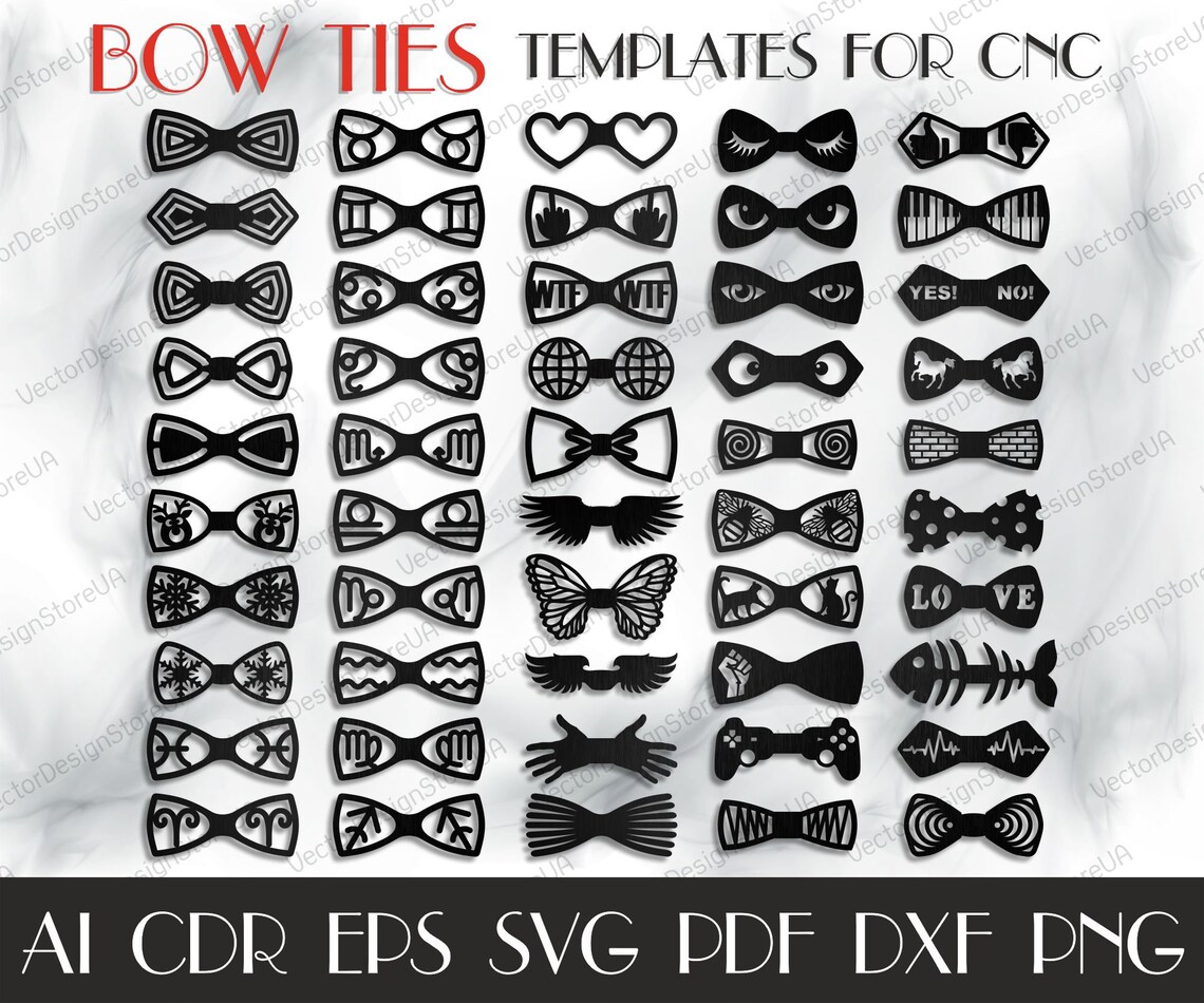 Bow Ties Set 50 Filesbow Tie Svgbow Tie Dxfbow Ties for - Etsy