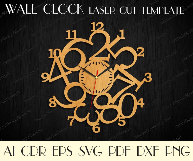 Large numbers clock svgWood wall clock dxfClock with | Etsy