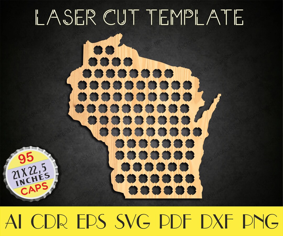 Wisconsin Beer Caps Map Dxf,wisconsin Beer Cap Holder Svg,bottle Caps ...