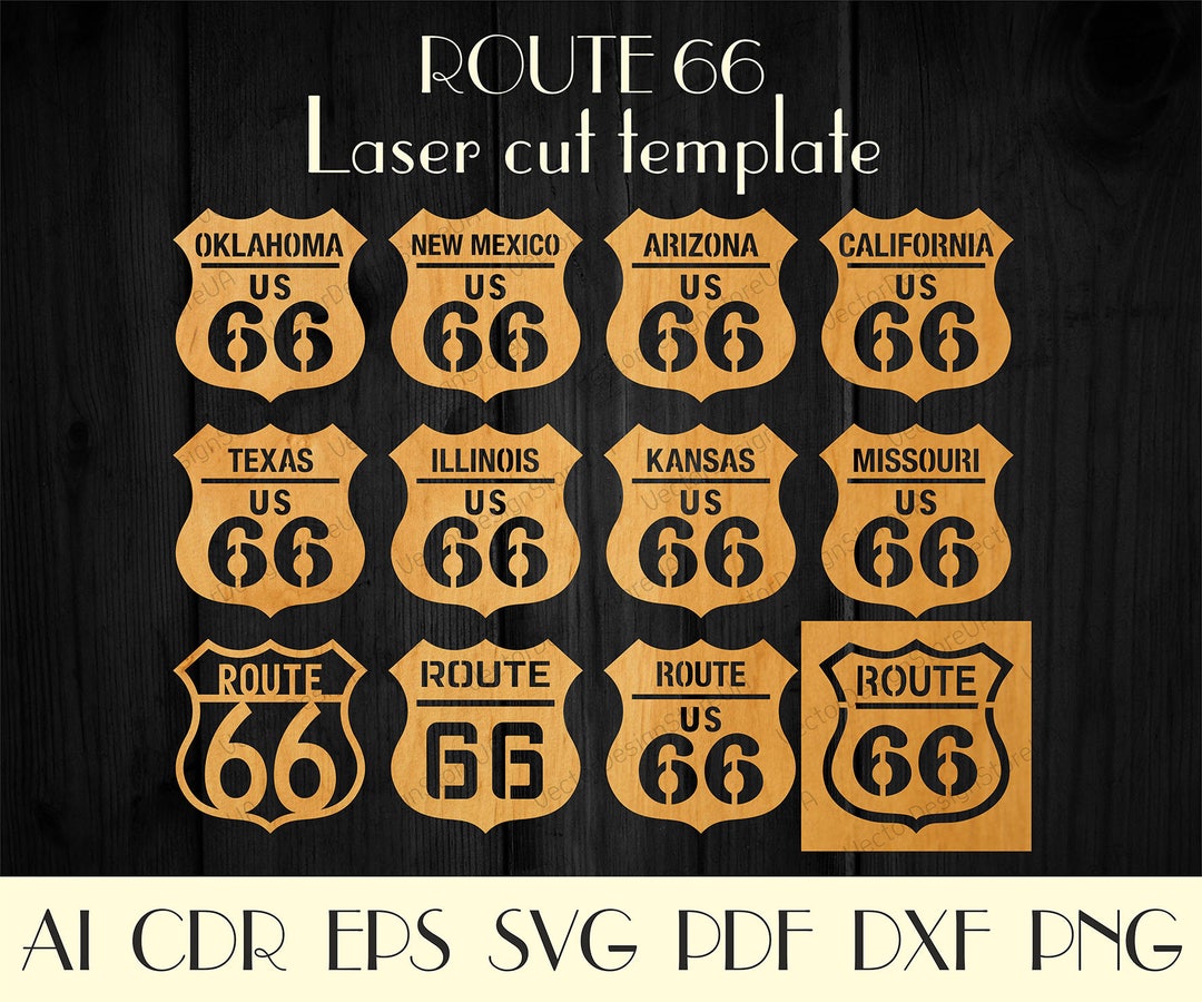 Set 12pcs Route 66 Sign,route 66 Svg,route 66 Home Decor,laser Cut ...
