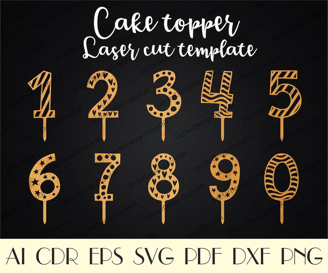 Set of 10 Number Cake Toppers,numbers for Cake,numbers Svg,numbers Dxf ...