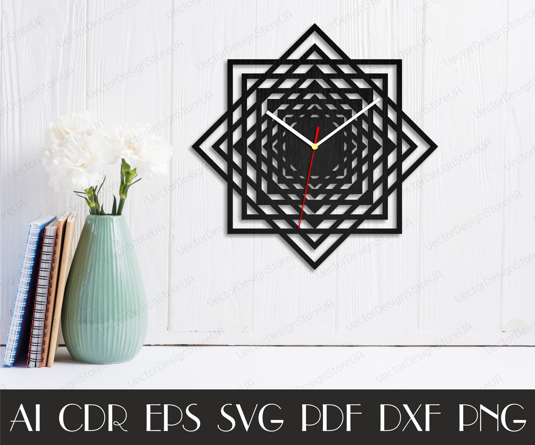 Modern wall clock Large clock for wall Geometric clock dxf | Etsy