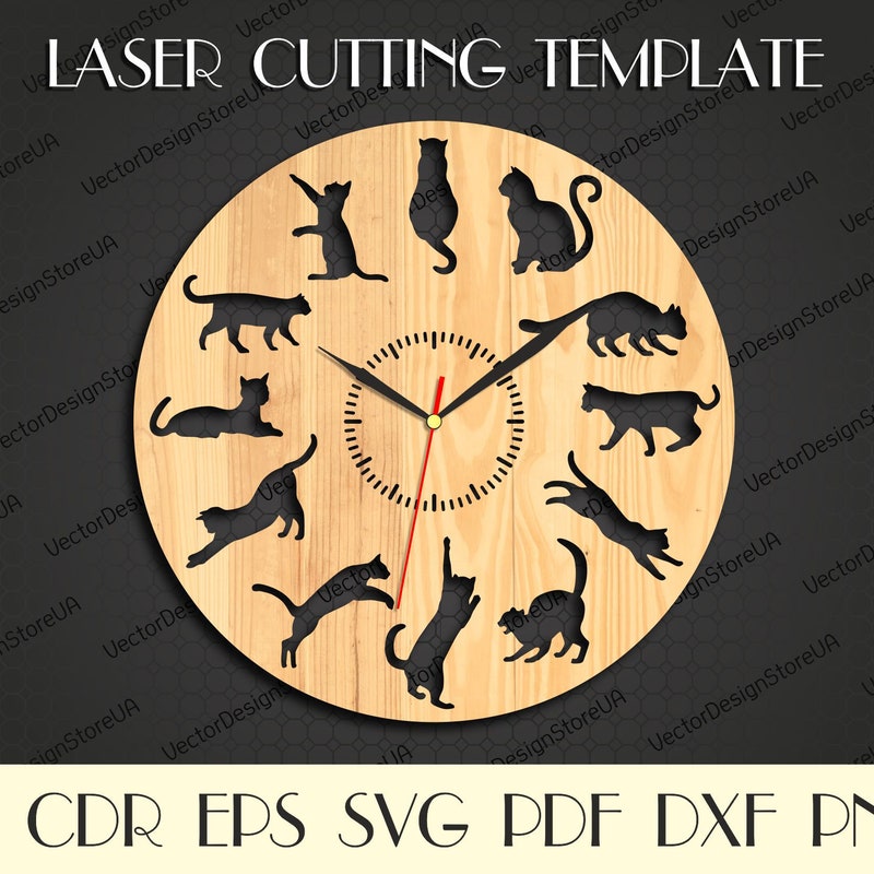 Svg Laser Cut Clock Cat - Etsy