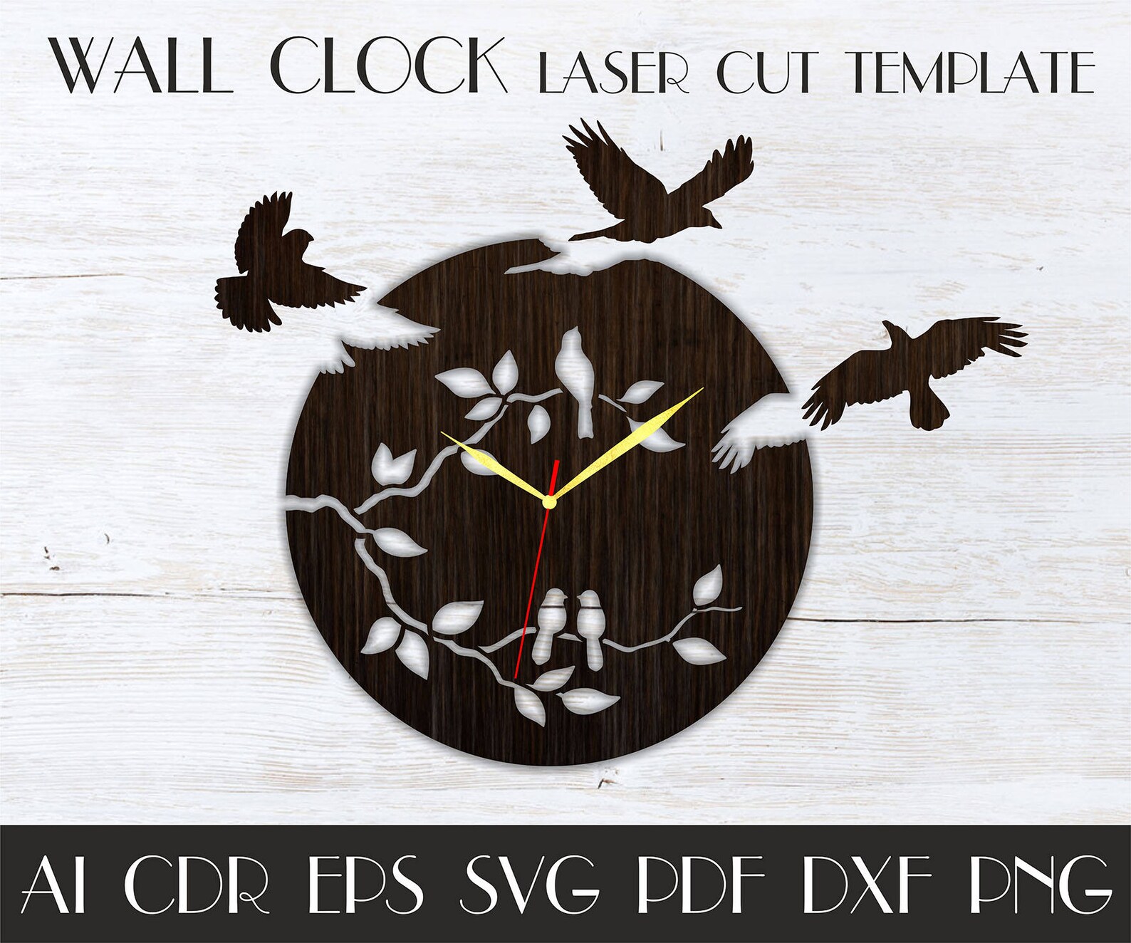 Bird Wall Clock Birds Home Decoration Laser Cut Template | Etsy
