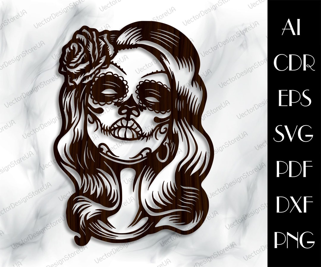 Woman Sugar Skull Wall Art,sugar Skull Girl Svg,sugar Skull Wall Decor ...
