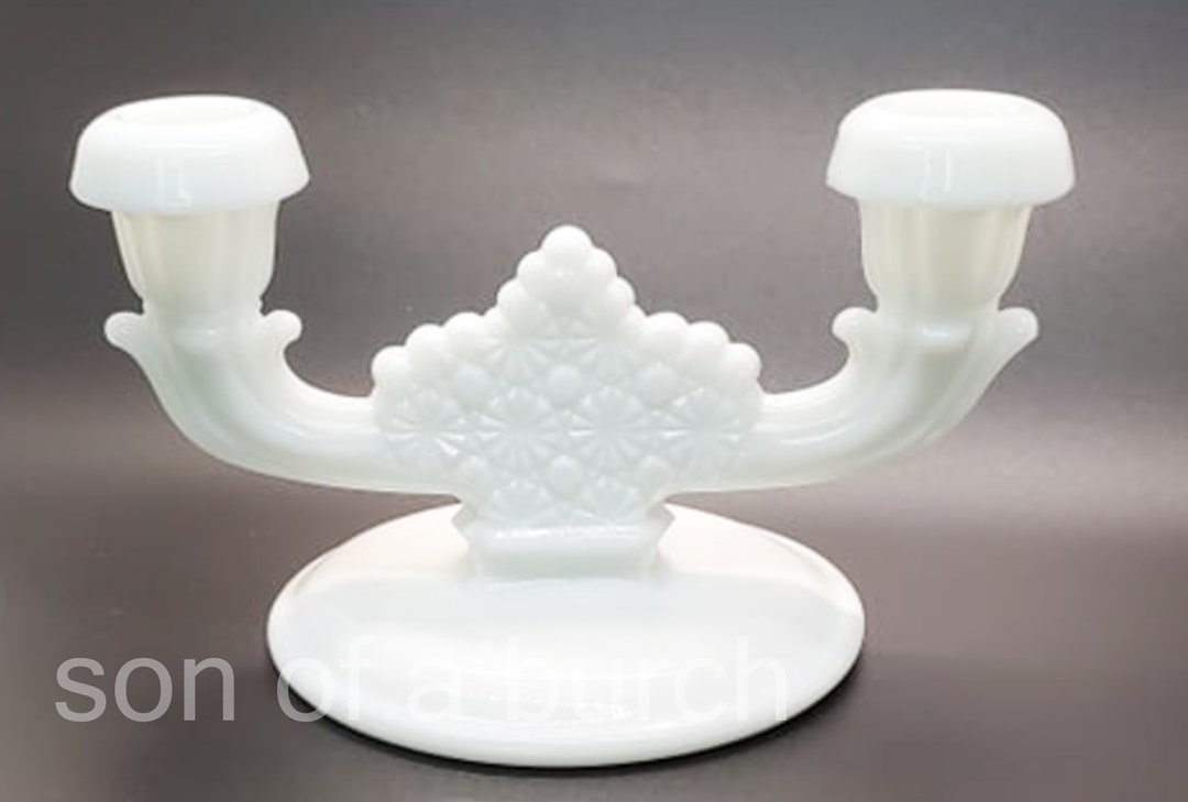 Vintage Milk Glass Fenton Double Light Candlestick Daisy and Button - Etsy