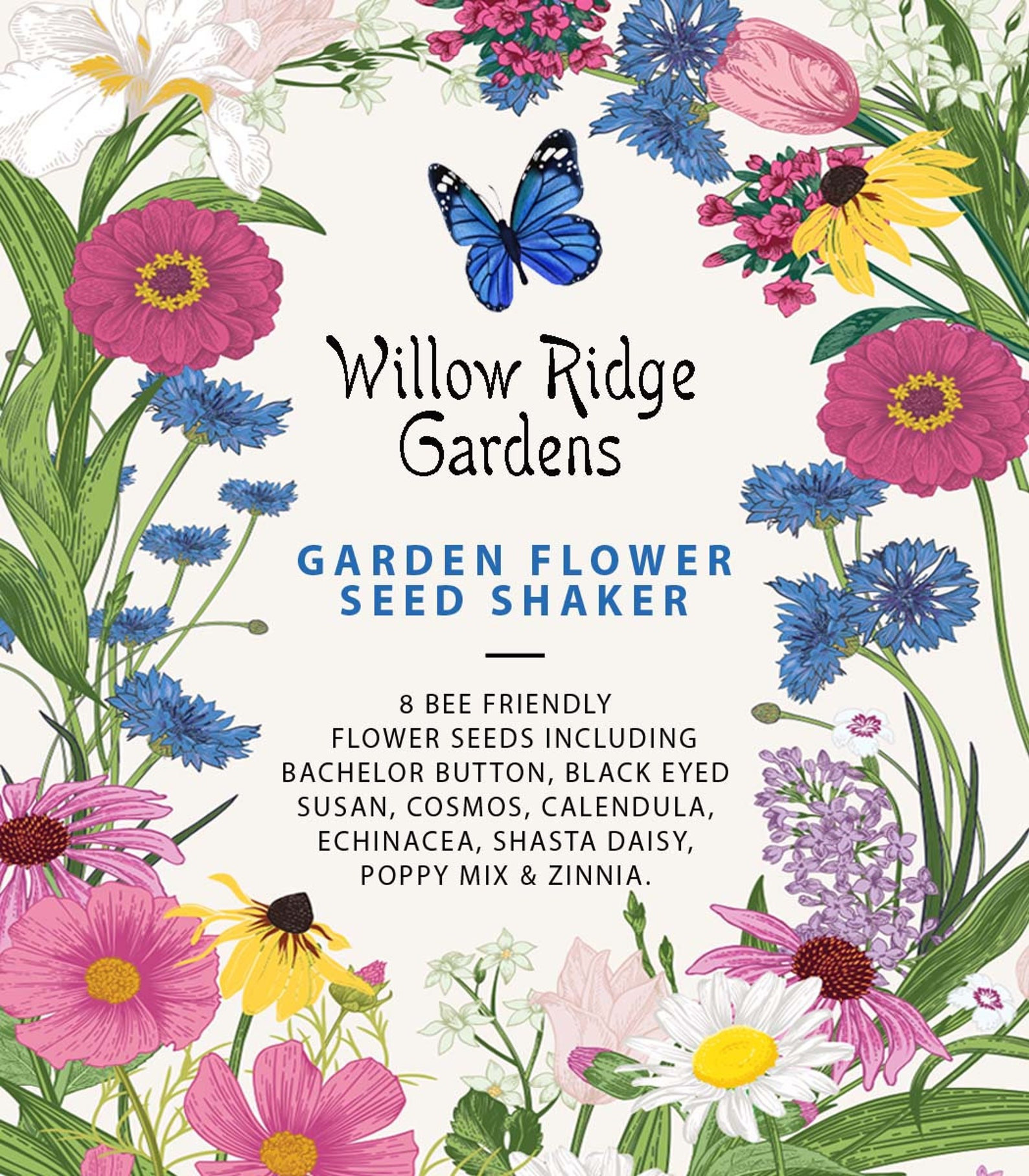 Garden Flower Seed Shaker, Zinnia, Shasta Daisy, Cosmos, Echinacea ...