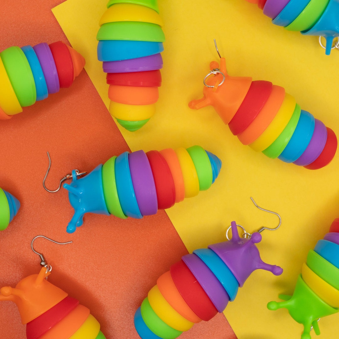Fidget Slug Earrings - Stim Toy Mismatch Stimmy Autism ADHD Rainbow ...