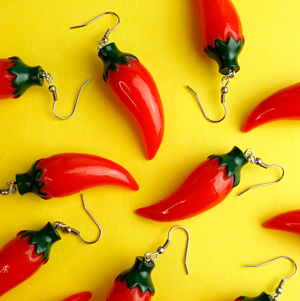 Chilli Pepper Earrings - Spicy Red Hot Ghost Chilli Spices Red Green ...