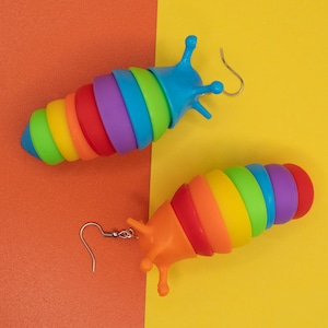 Fidget Slug Earrings - Stim Toy Mismatch Stimmy Autism ADHD Rainbow ...