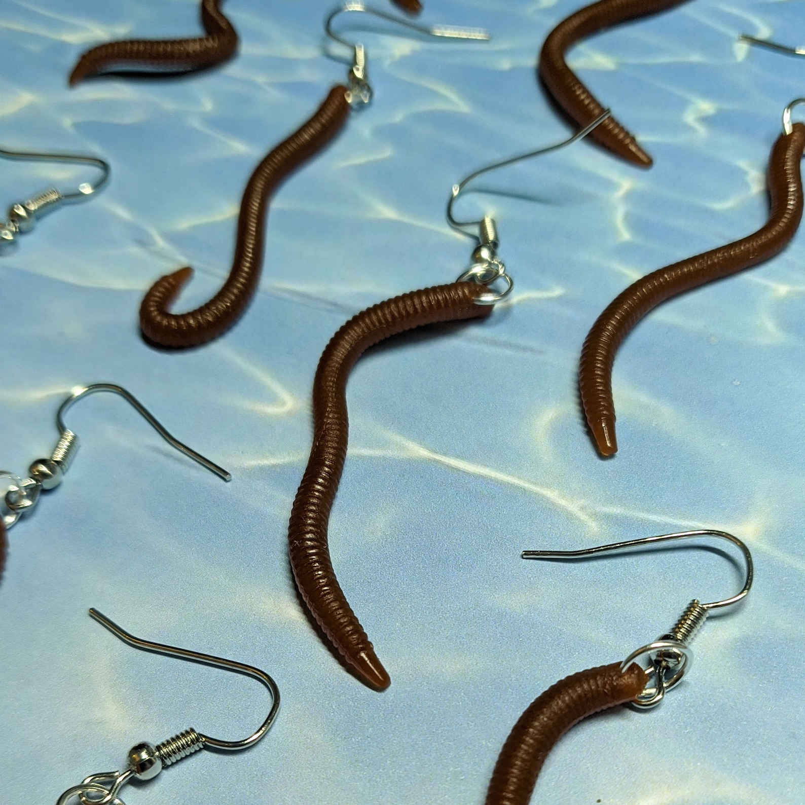 Worm Earrings Squishy Brown Stretchy Fish Bait Animal Worms | Etsy