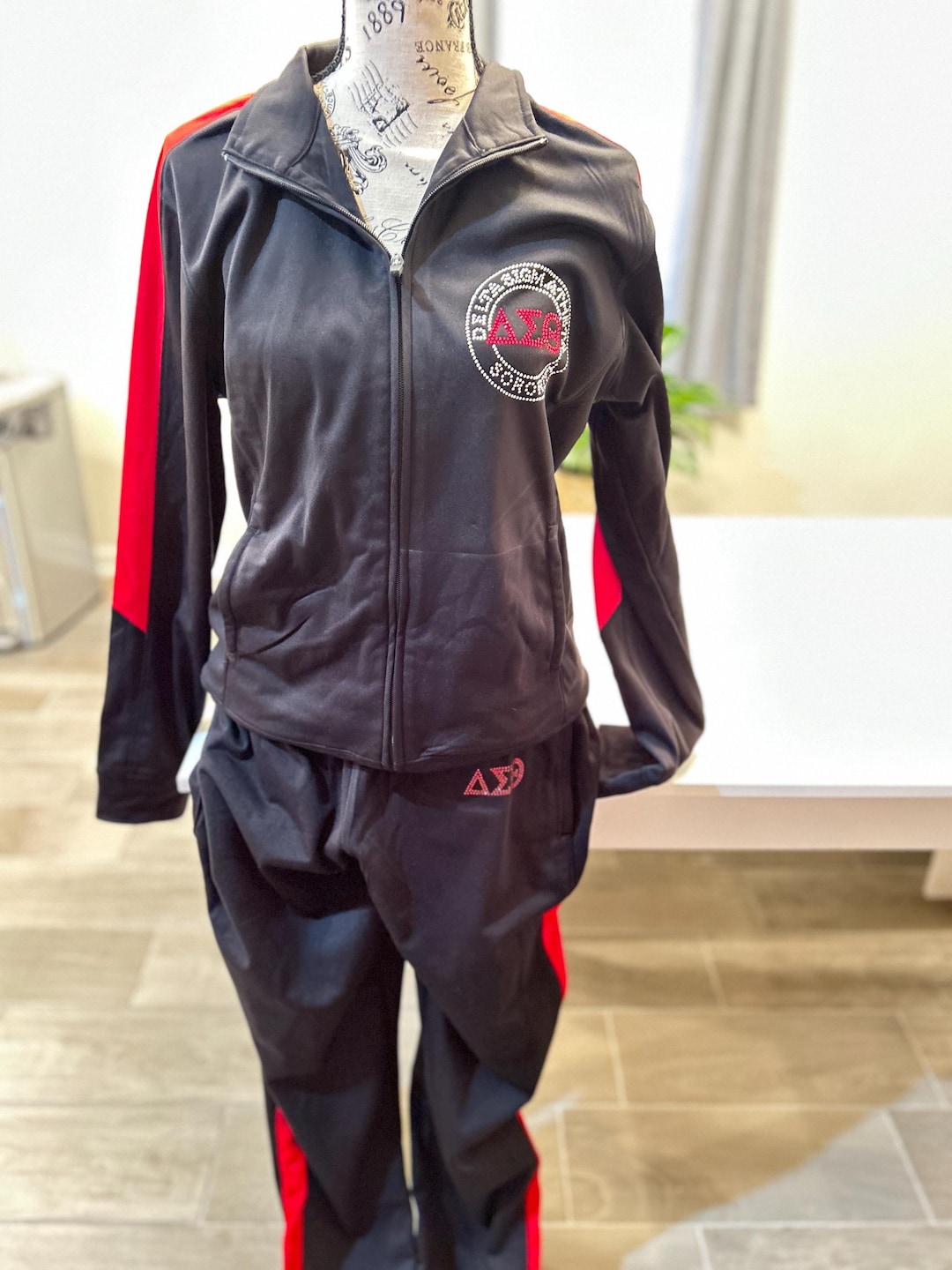 DST Black and Red Rhinestone Sweatsuit - Etsy