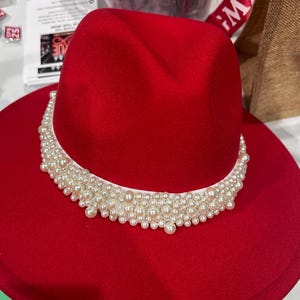 Red Felt Hat With Pearl Head Strap - Etsy
