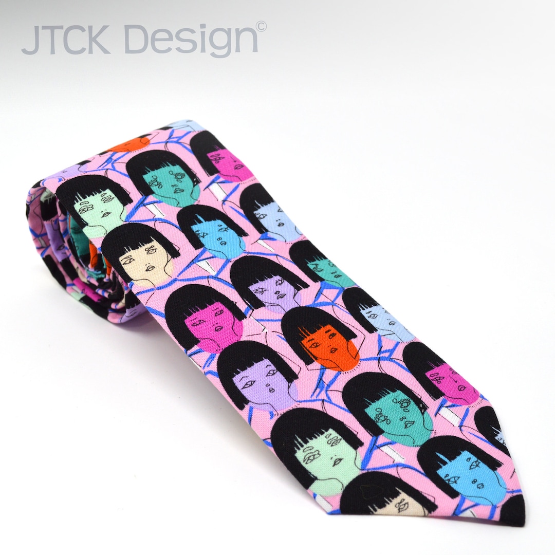 Pink Anime Cartoon Drawing Girl With Bangs Tie Necktie Men's ...