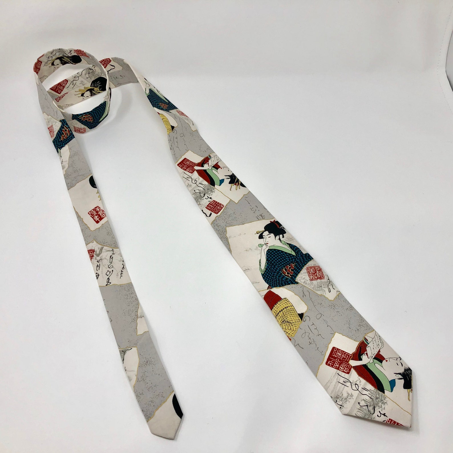 Retro Japanese Geisha Girl Kanji Tie Necktie Men's - Etsy