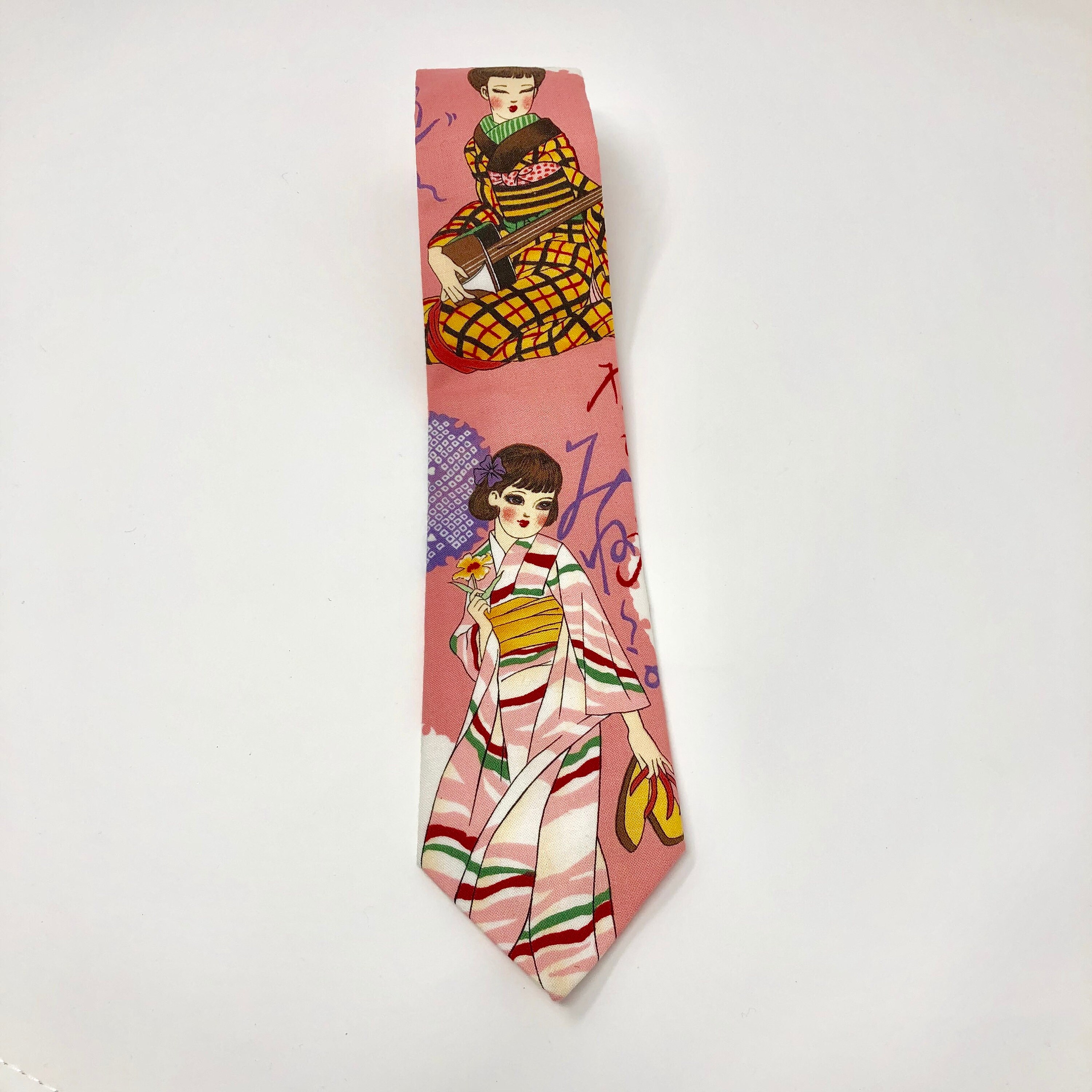 Retro Japanese Geisha Girl Kanji Tie Necktie Men's - Etsy