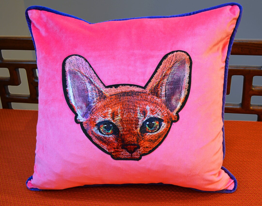 Sphinx Cat Custom Made Decorative Pillow Hot Pink Japanese Velvet Thai Thailand Purple Orange ...