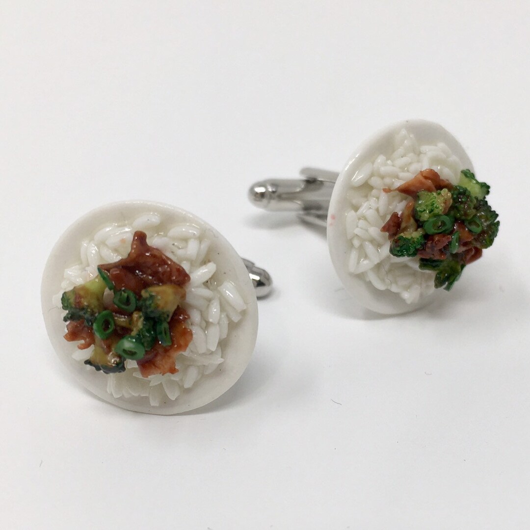 Handmade American Chinese Takeout Beef and Broccoli Rice Food Cufflinks ...