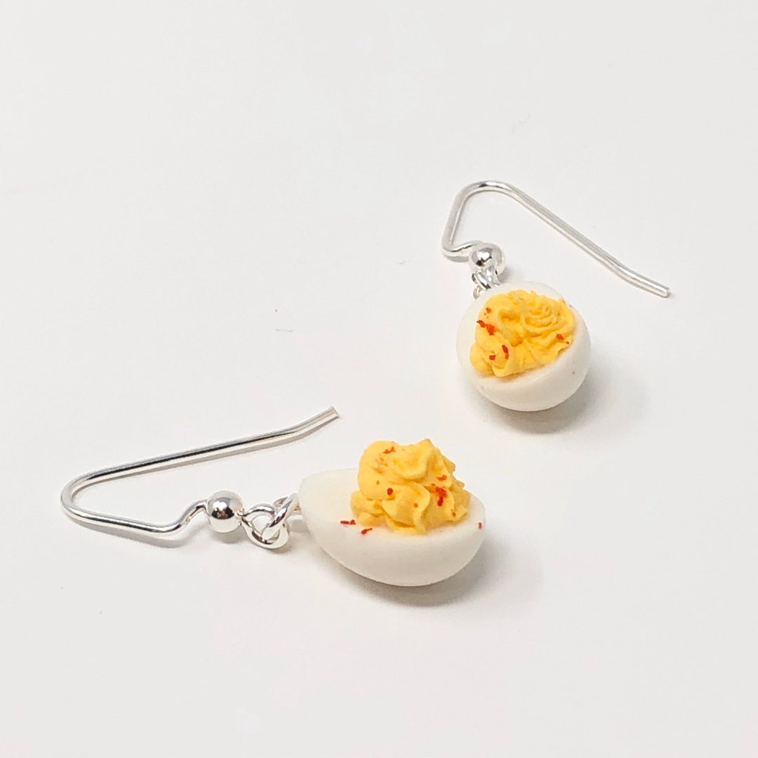 American Sunday Dinner Church Lady Deviled Eggs Earrings Findings Sterling Silver .925 Handmade ...