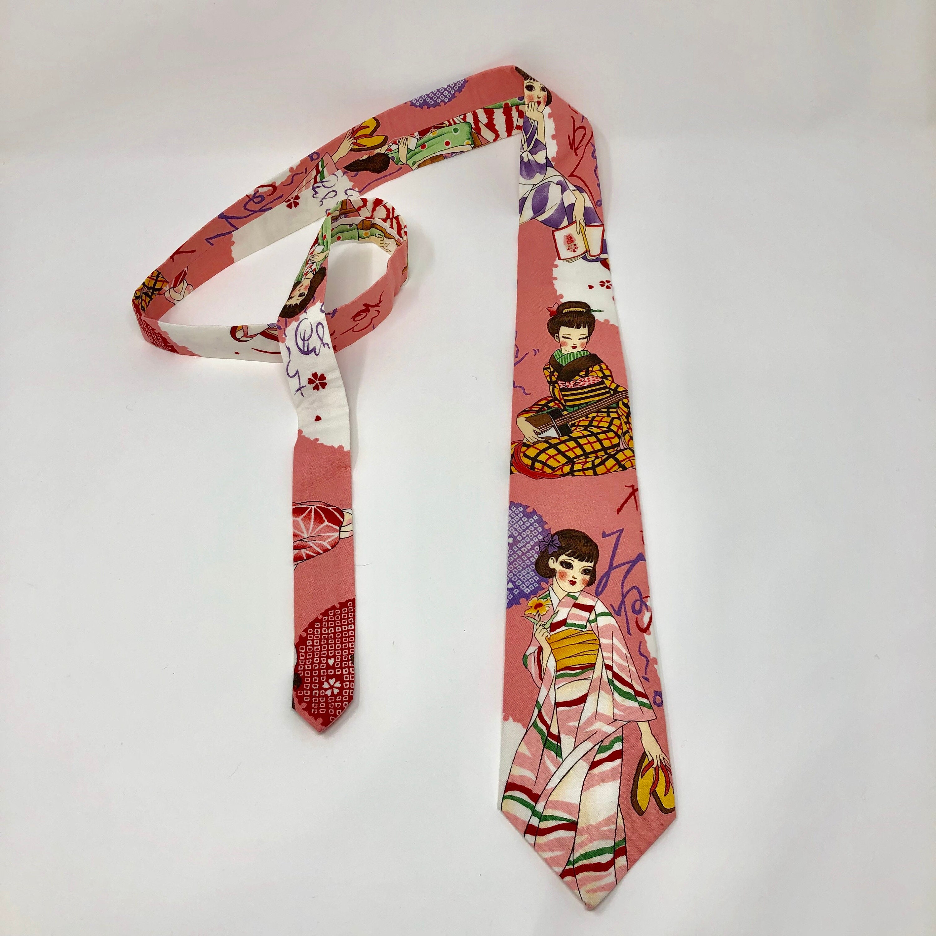 Retro Japanese Geisha Girl Kanji Tie Necktie Men's - Etsy