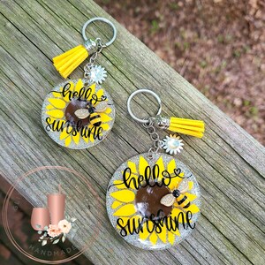 Ready to Ship | Hello Sunshine Sunflower Keychain | Sunflower Gift ...