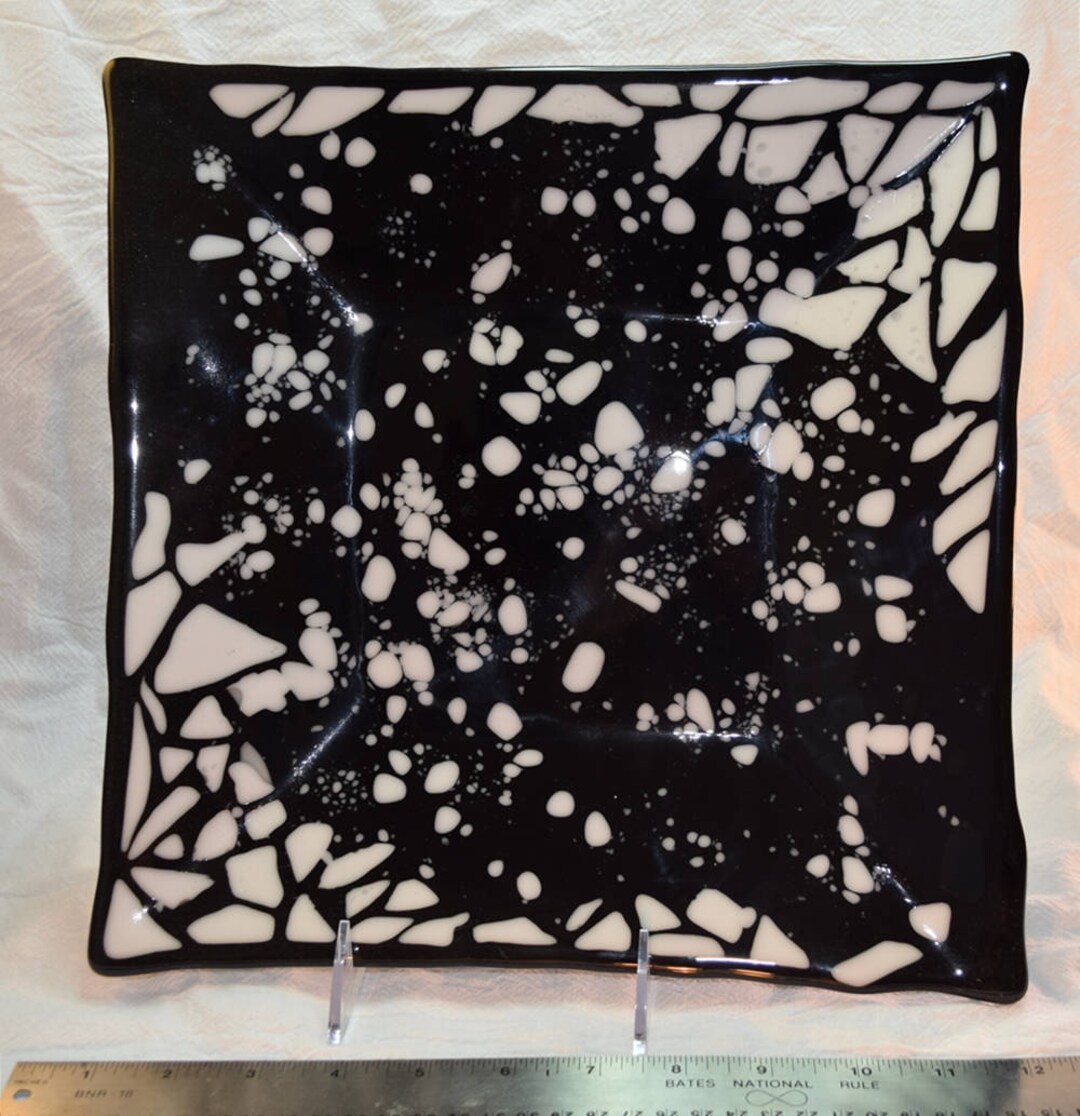 Black With White Abstract Square Plate - Etsy New Zealand