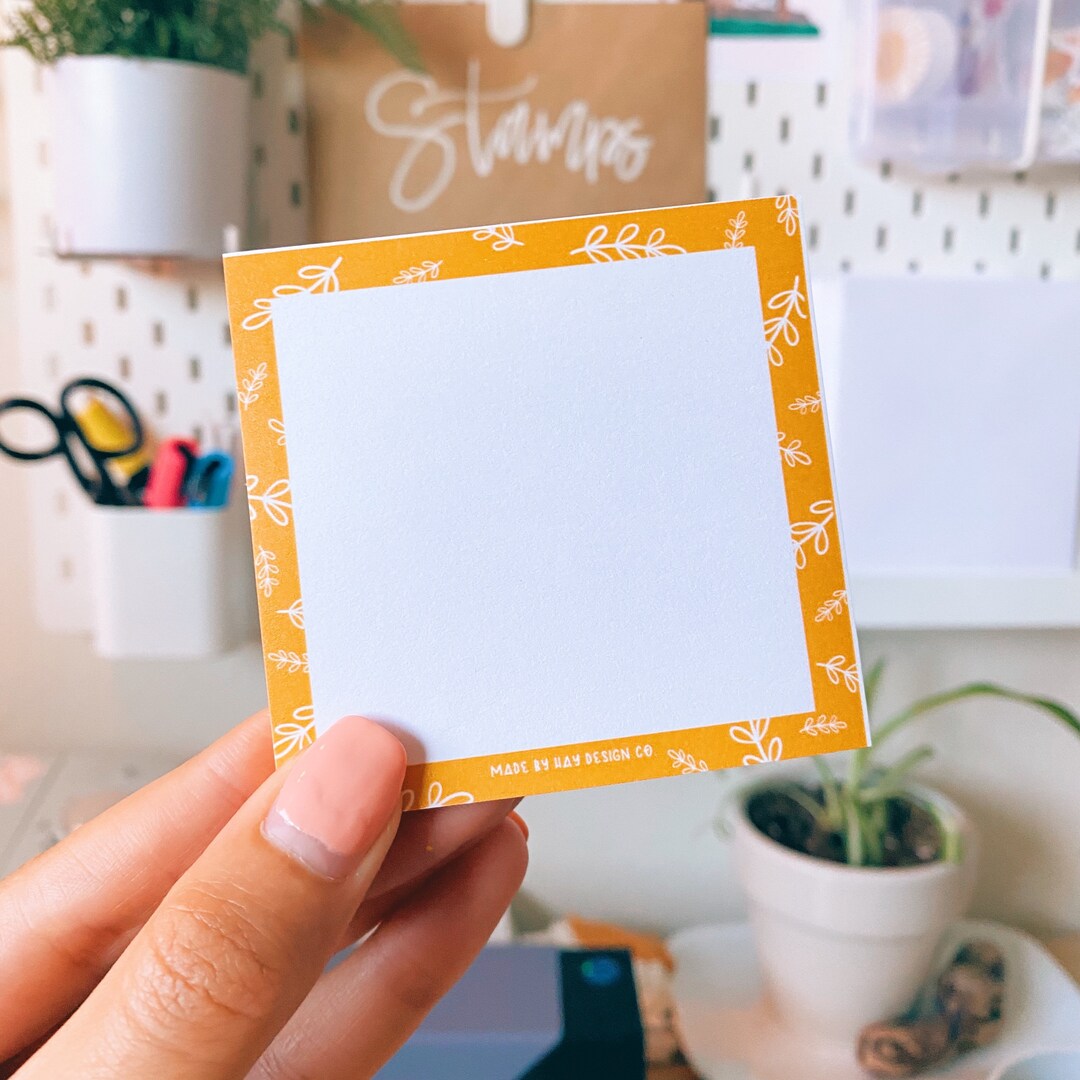 Yellow Floral Sticky Notes, Cute Note Pad, Yellow Stationery (imperfect ...
