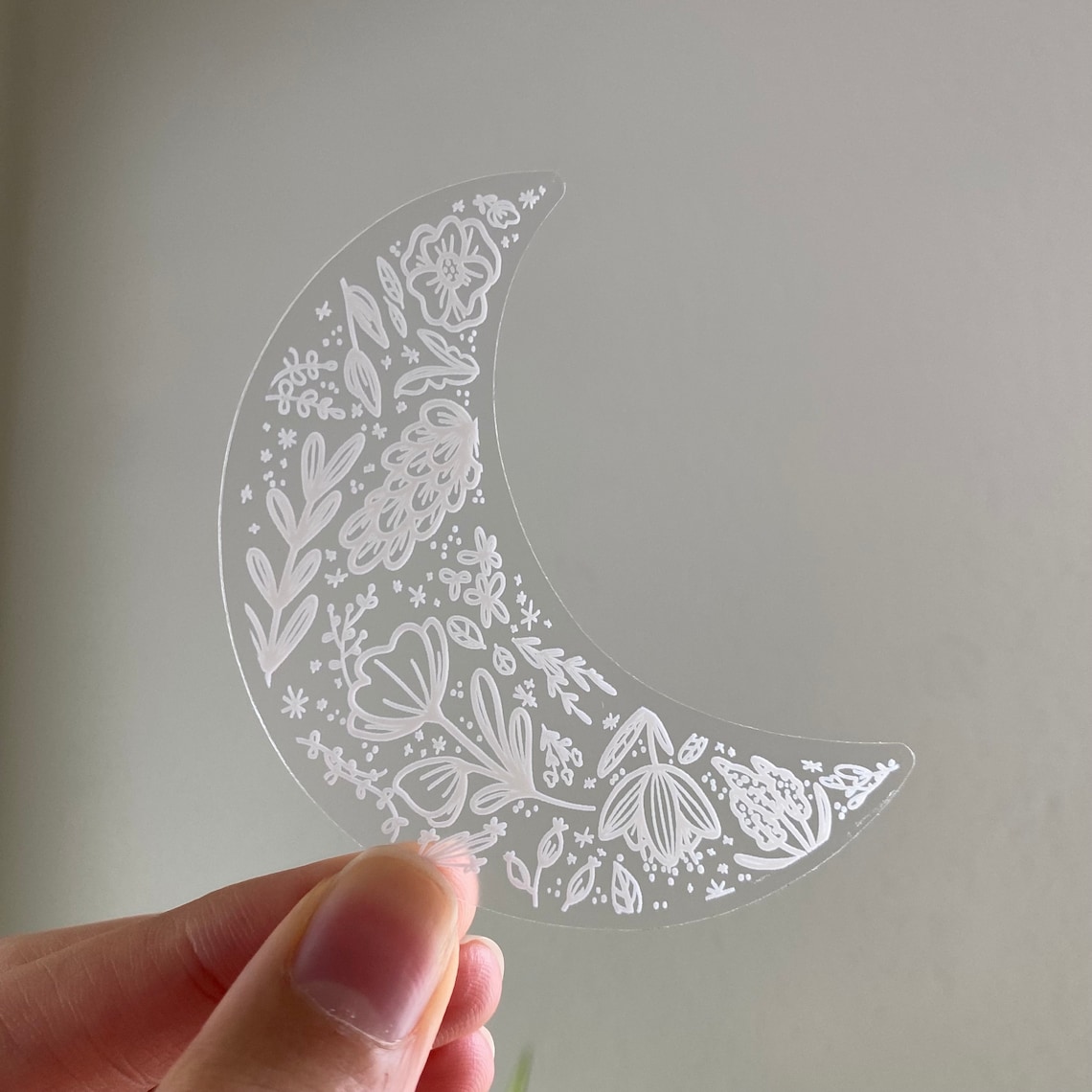 Clear Floral Moon Sticker Crescent Moon Sticker Clear Moon | Etsy