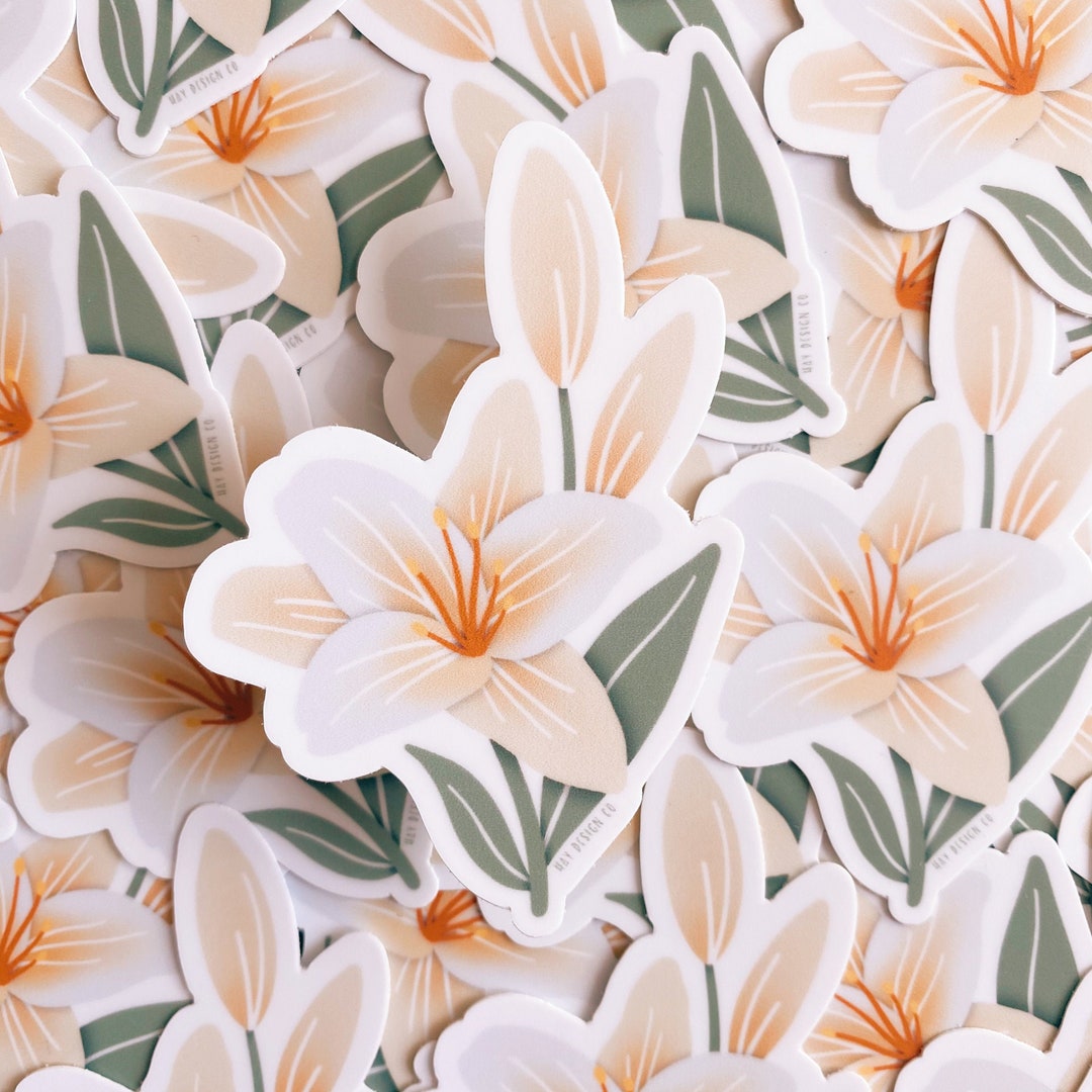 White Lily Sticker | Die-cut Water Bottle Sticker | Lily Flower Sticker ...