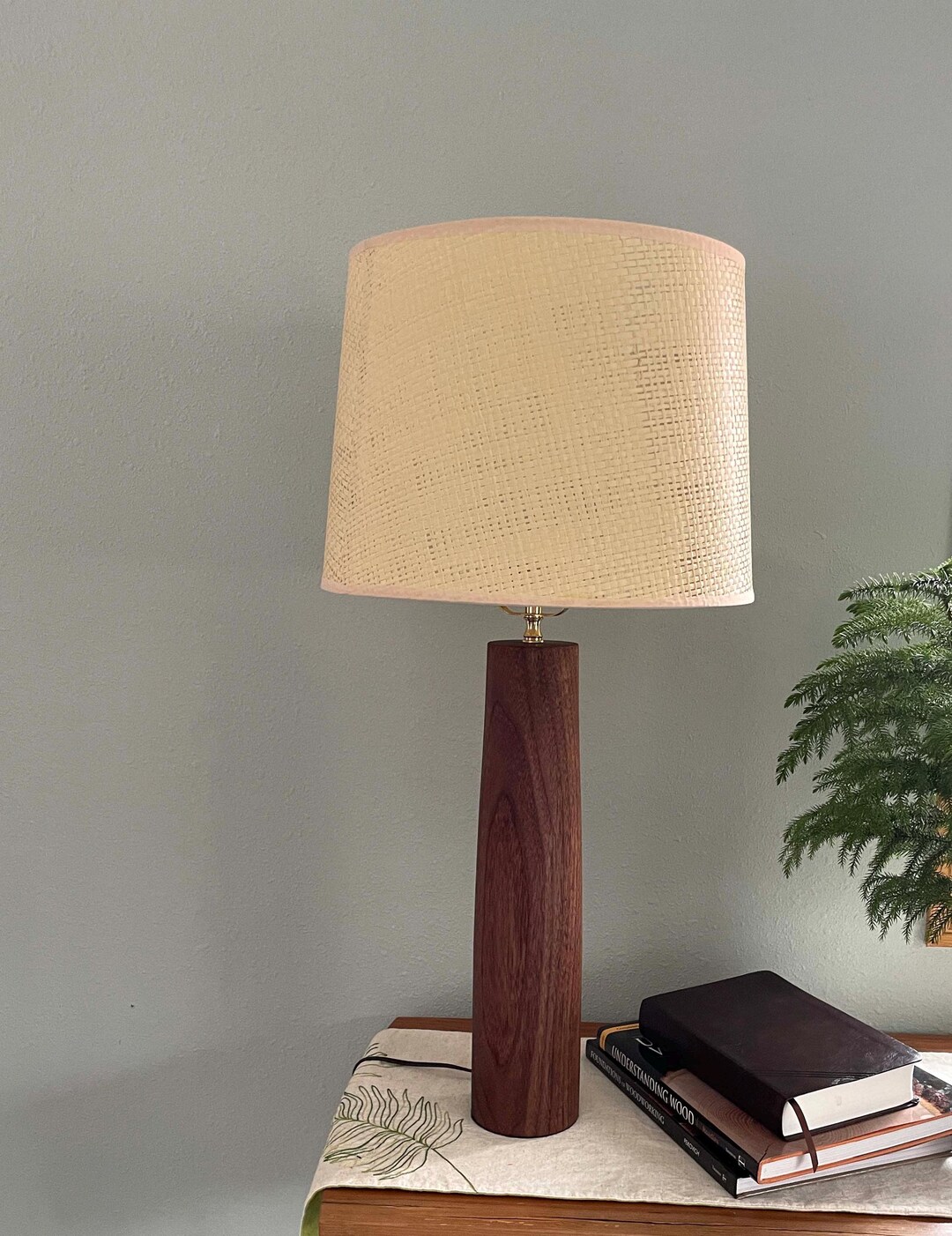 Large Modern Table Lamp With Walnut Base - Etsy