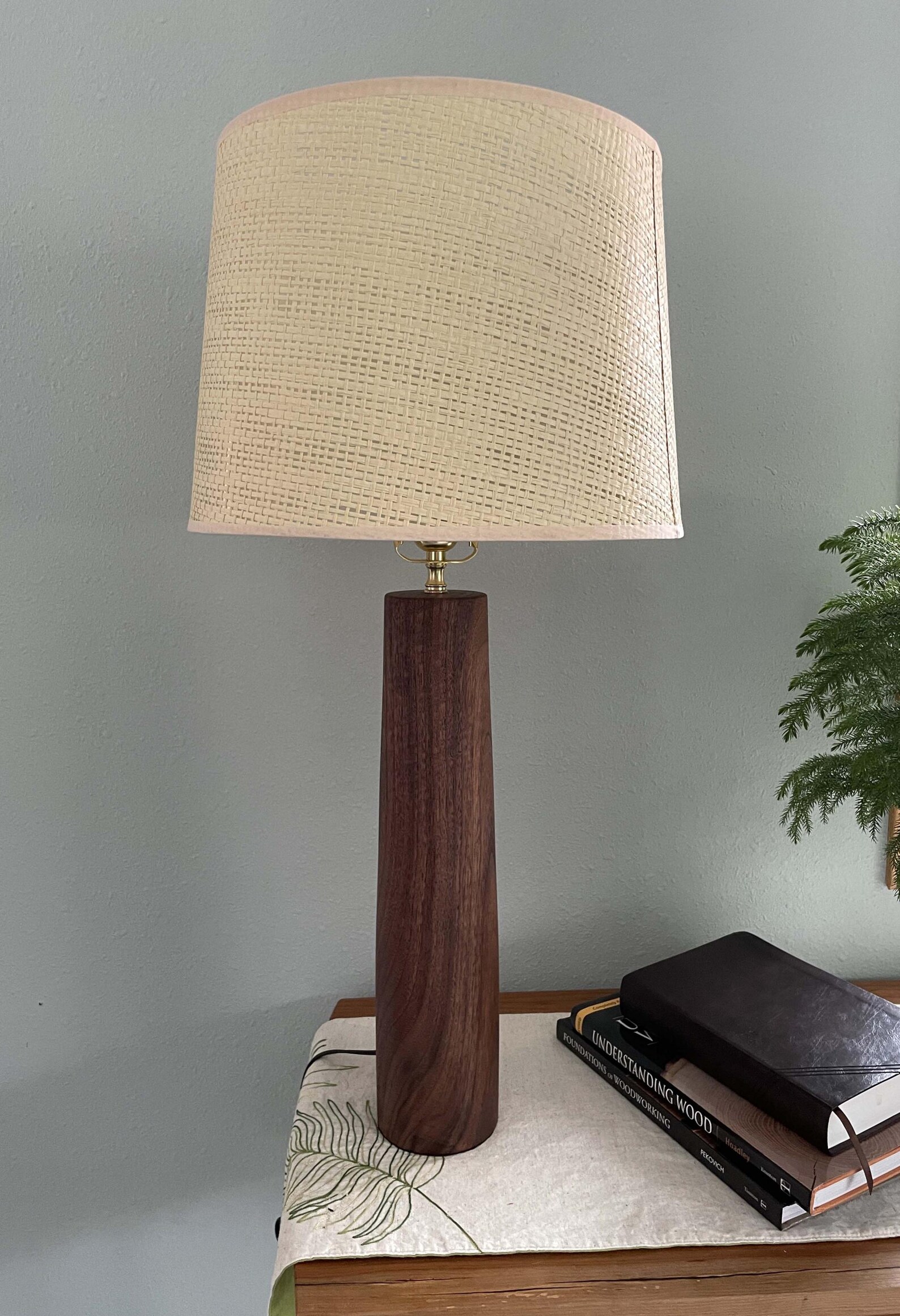 Large Modern Table Lamp With Walnut Base - Etsy