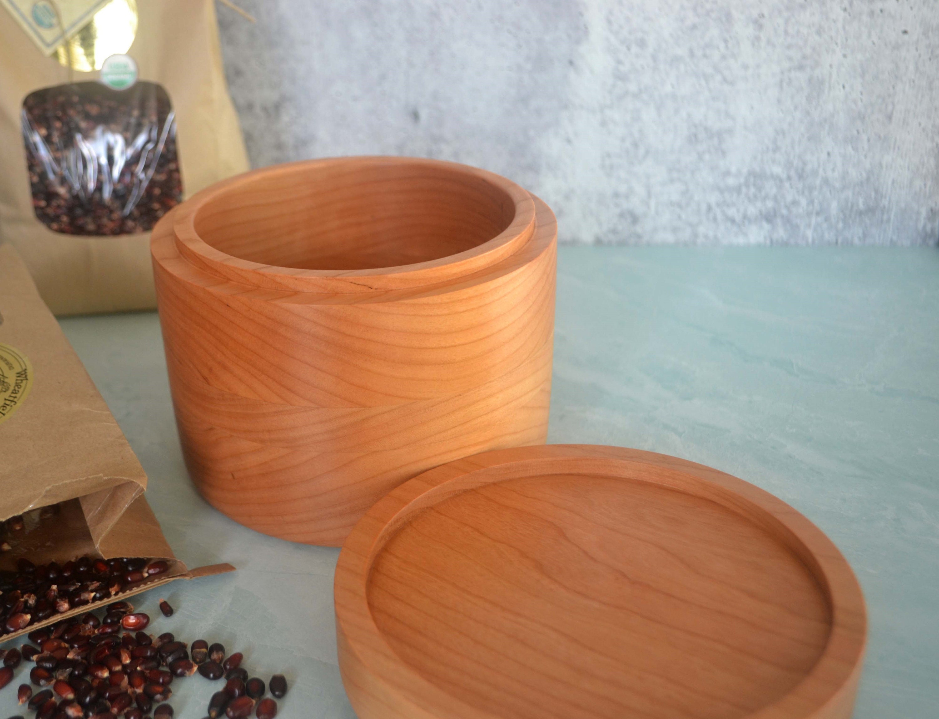 Cherry Wood Canister With Stone Inlay/canister/container/food Storage ...